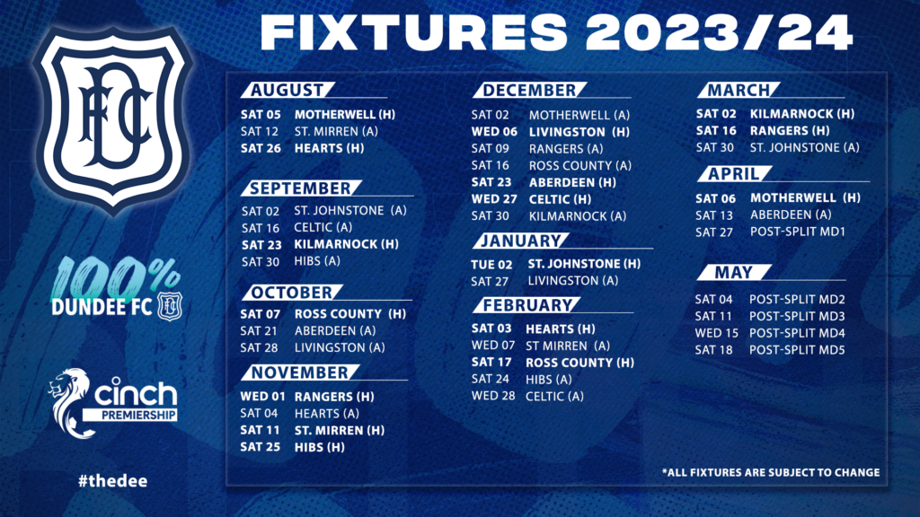Cinch Premiership Fixtures - 23/24 - Dundee Football Club - Official ...